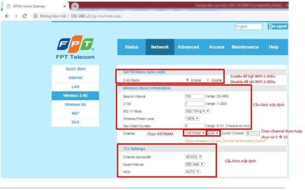 Cấu hình cài đặt modem wifi FPT G97RG6M & AC1000F - Mạng FPT